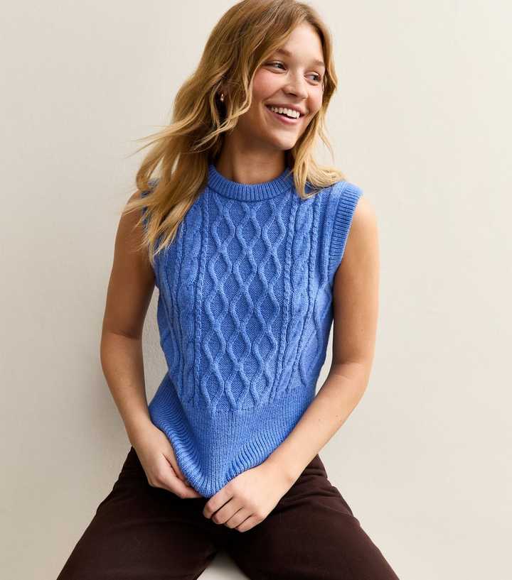 Blue Cable Knit Vest | New Look