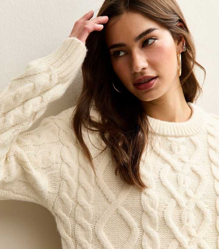 Cream Midweight Cable Knit Jumper | New Look