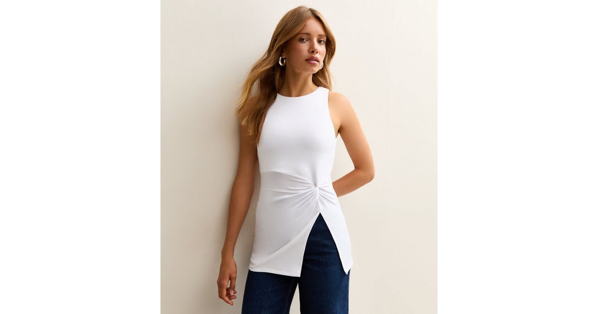 White Twisted Front Longline Vest | New Look