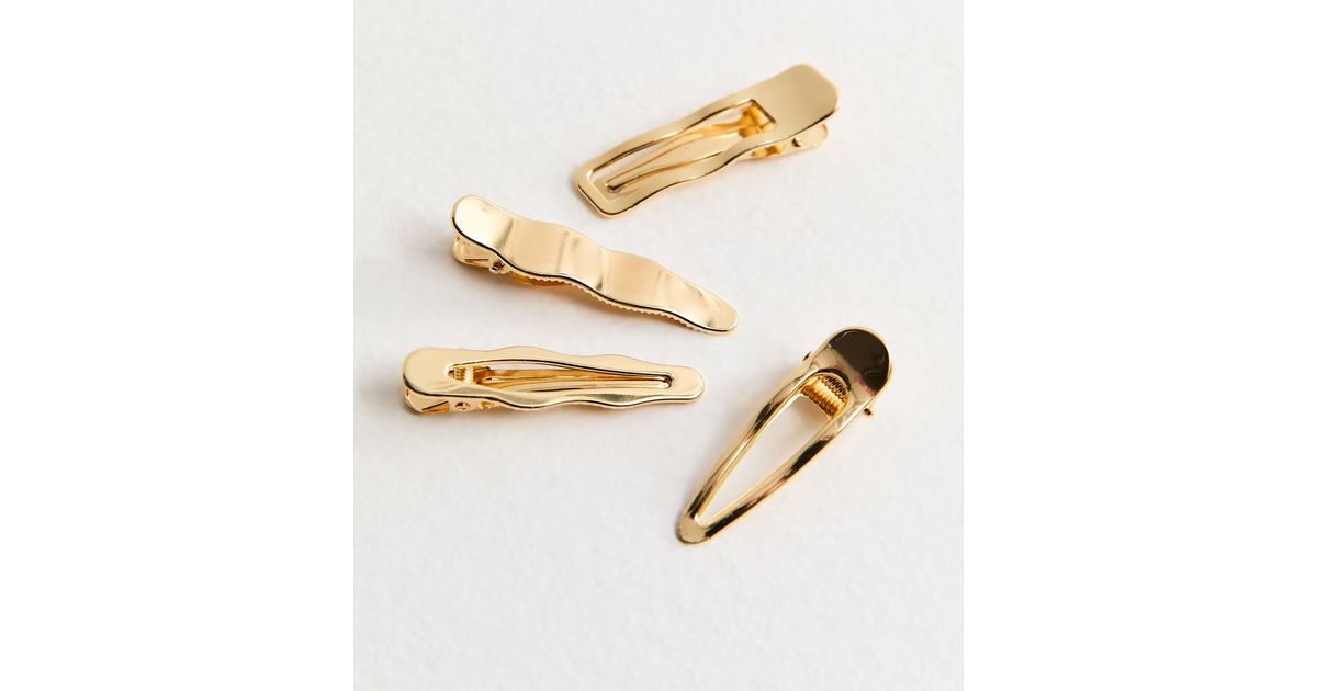 Pack of 4 Gold Abstract Hair Clips | New Look
