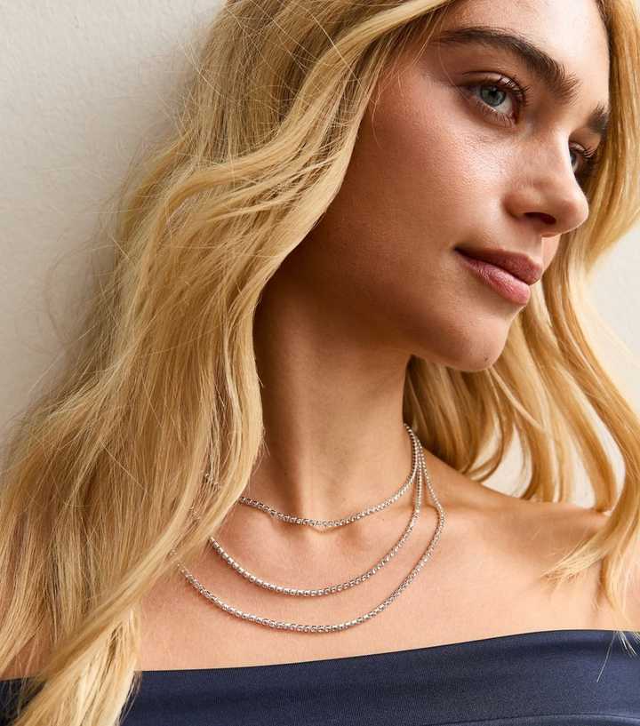 Silver Tone Diamante Layered Necklace | New Look