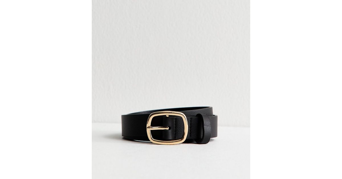 Black Real Leather Rectangle Buckle Belt | New Look