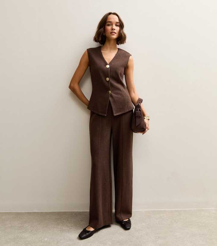 Dark Brown Soft Touch Seam Detail Trousers | New Look