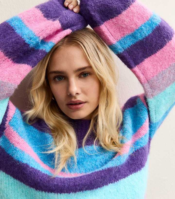 Sunshine Soul Bright Blue Striped Crew Neck Jumper | New Look