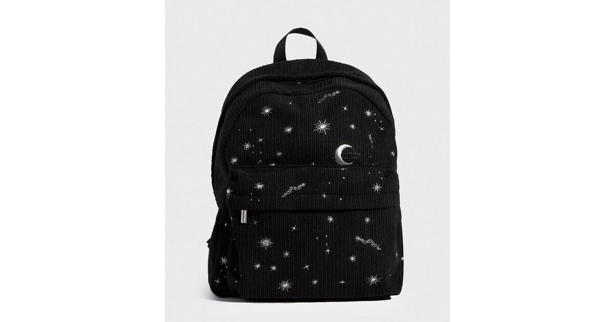 Skinnydip Black Celestial Embroidered Corduroy Backpack | New Look
