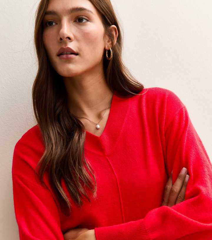Sunshine Soul Bright Red V-Neck Jumper | New Look
