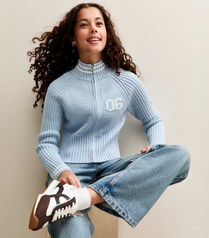 Girls Light Blue 06 Knit Zip Through Sweatshirt | New Look
