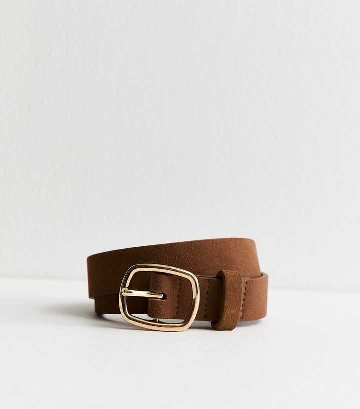 Tan Real Suede Rectangle Buckle Belt | New Look