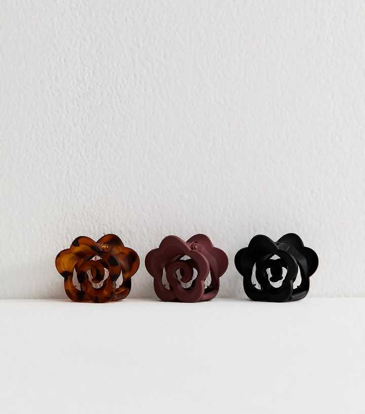 Pack Of 3 Multicoloured Rose Mini Hair Clips | New Look