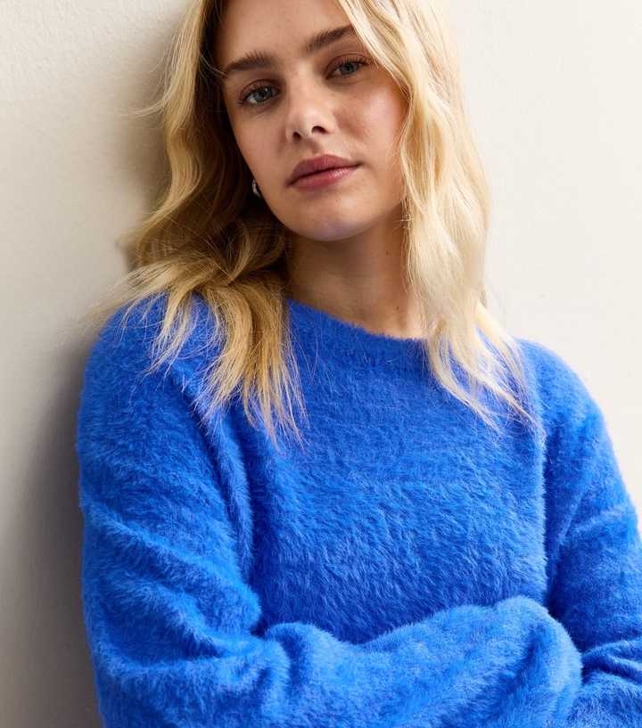 Sunshine Soul Bright Blue Fluffy Crew Neck Jumper | New Look
