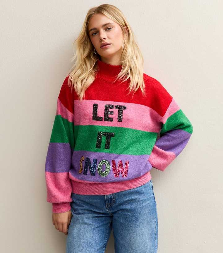 Sunshine Soul Petite Multicolour Striped Let It Snow Jumper | New Look