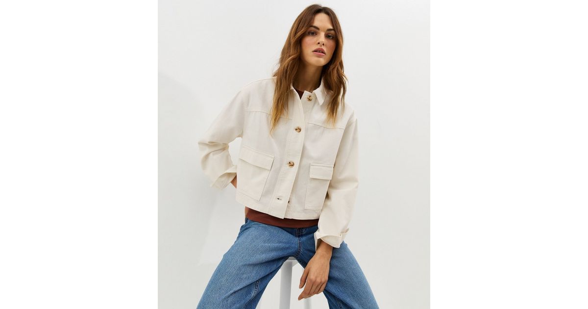Off White Flap Pocket Cotton Shacket | New Look