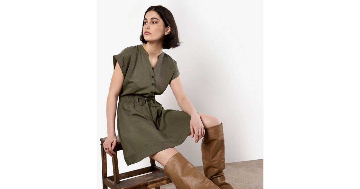 Apricot Khaki Drawstring Waist Mini Dress | New Look