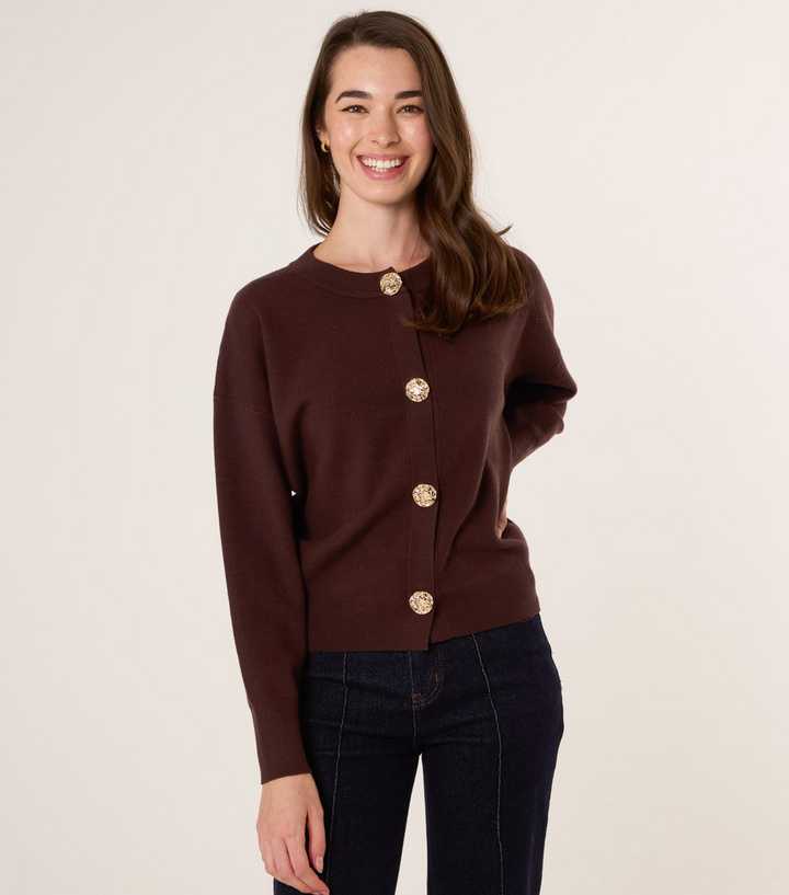 Blue Vanilla Brown Contrast Button Cardigan | New Look