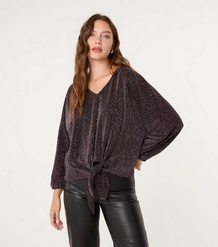 Blue Vanilla Bronze Tie Front Top | New Look