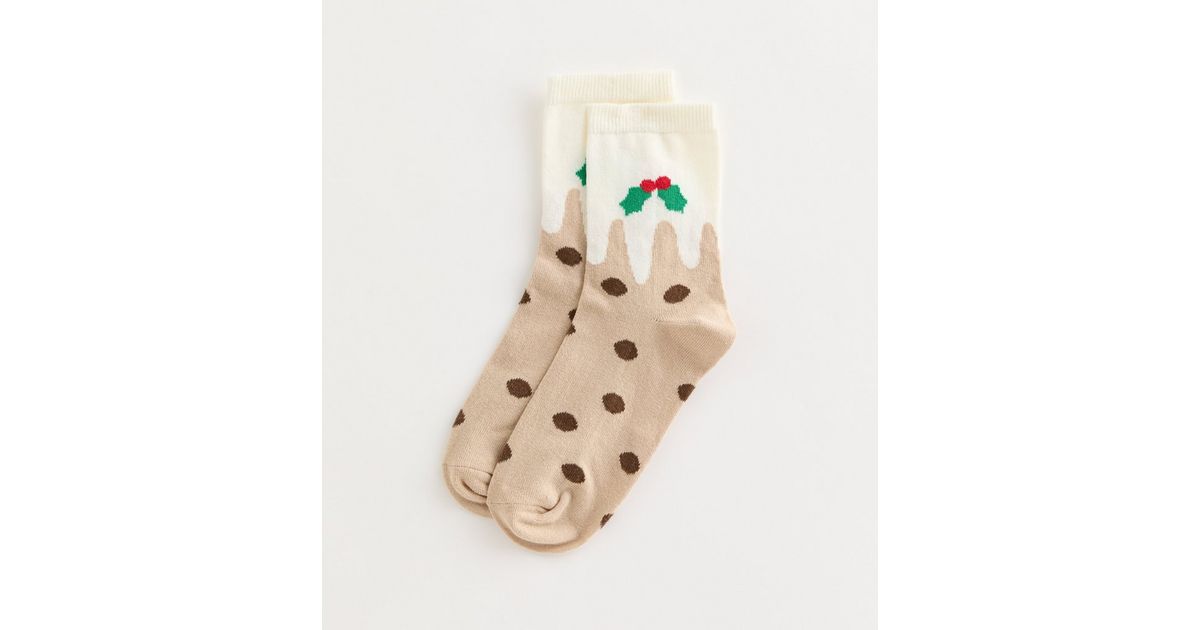 Oatmeal Christmas Pudding Patterned Ankle Socks | New Look