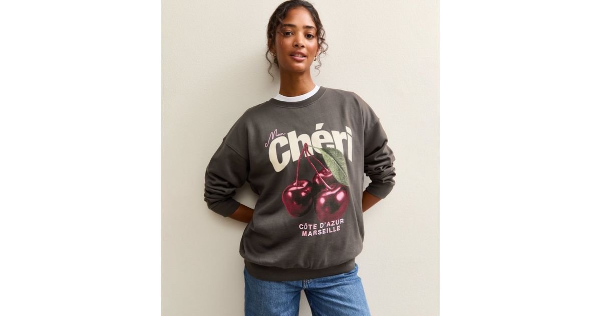 Dark Grey Mon Cheri Slogan Sweatshirt | New Look