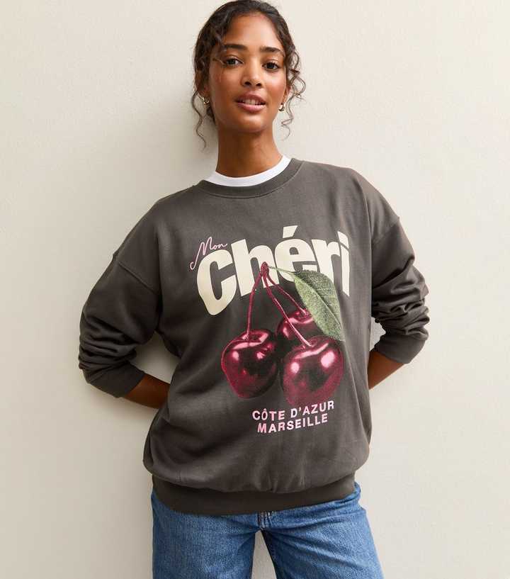 Dark Grey Mon Cheri Slogan Sweatshirt | New Look