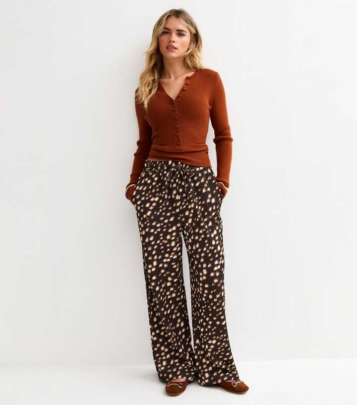 Petite Brown Speckled Wide Leg Trousers | New Look
