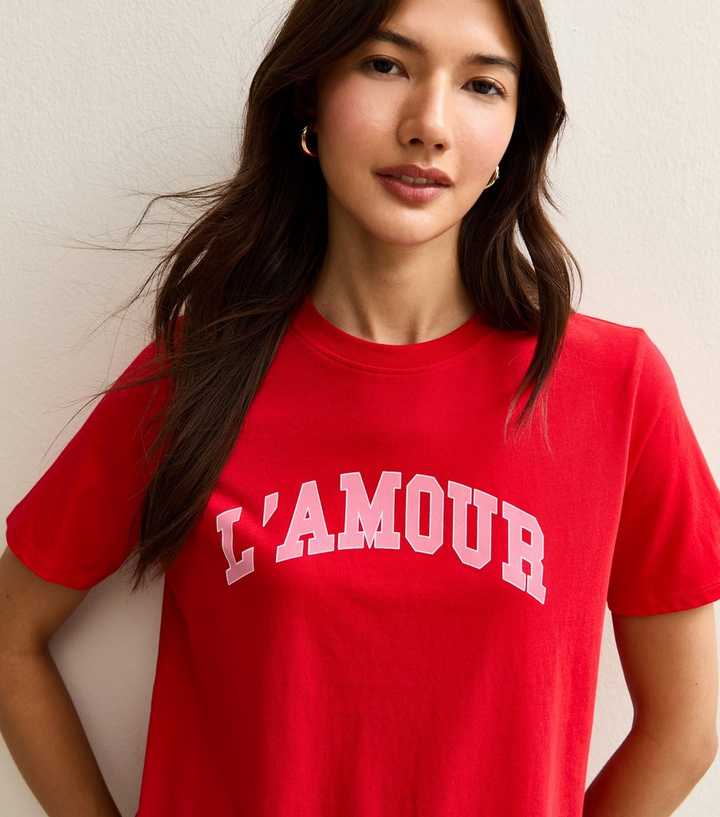 Red L'Amour Logo Crew Neck T-shirt | New Look