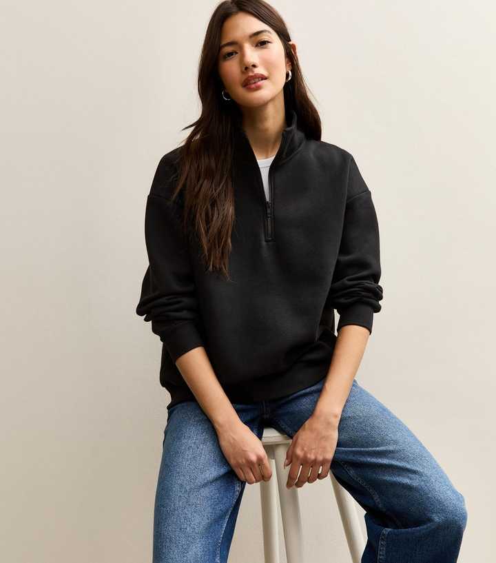Black Quarter Zip Top | New Look