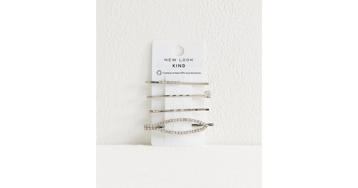 Pack of 4 Silver Tone Mixed Diamante Slides | New Look