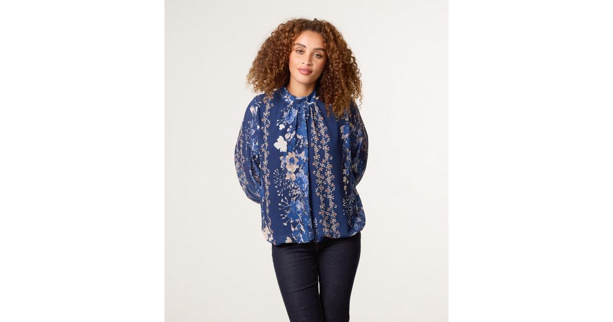Blue Vanilla Navy Floral Print High Neck Top | New Look