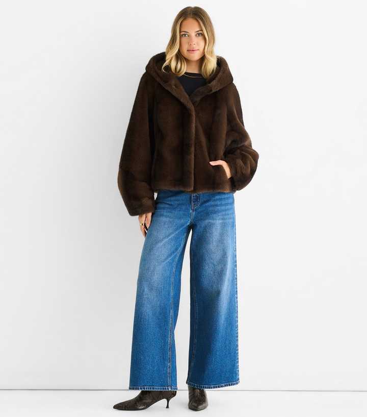 Gini London Mid Brown Faux Fur Hooded Jacket | New Look