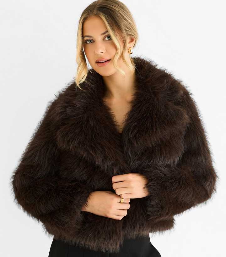 Gini London Brown Faux Fur Short Jacket | New Look