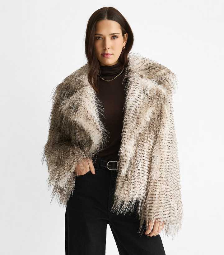 Gini London Light Brown Shaggy Faux Fur Jacket | New Look