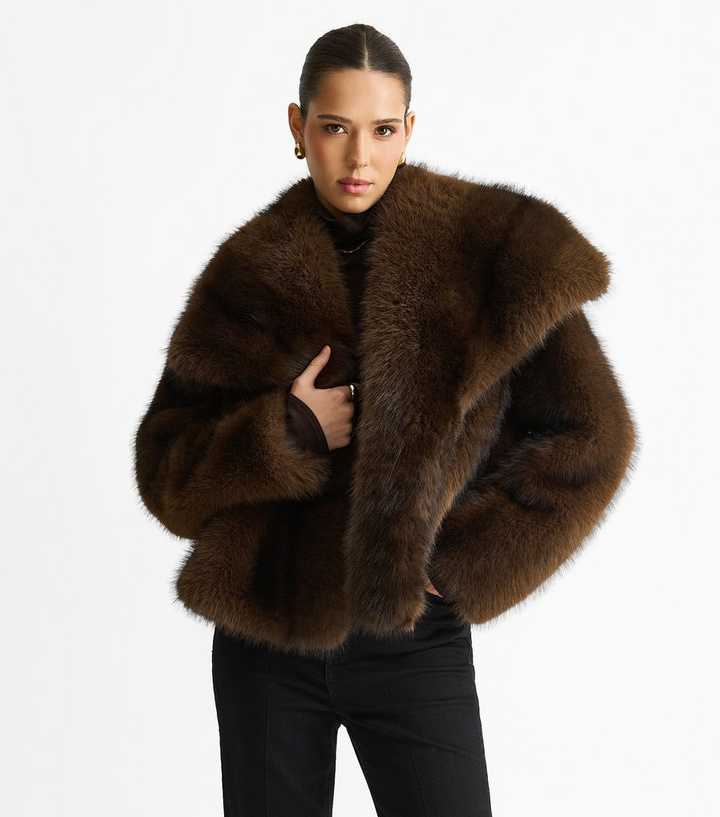 Gini London Mid Brown Faux Shawl Collar Jacket | New Look