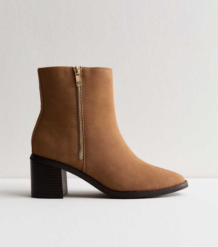 Tan Faux Leather Double Side Zip Ankle Boots | New Look
