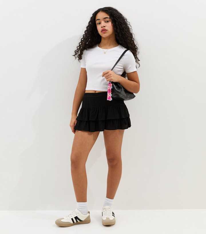 Girls Black Crinkle Texture Rara Skort | New Look