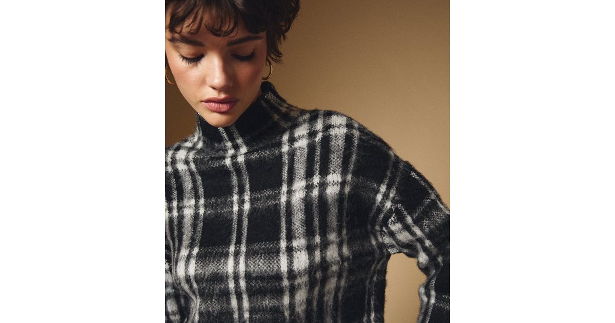 Black Brushed Longline Check Jumper | New Look