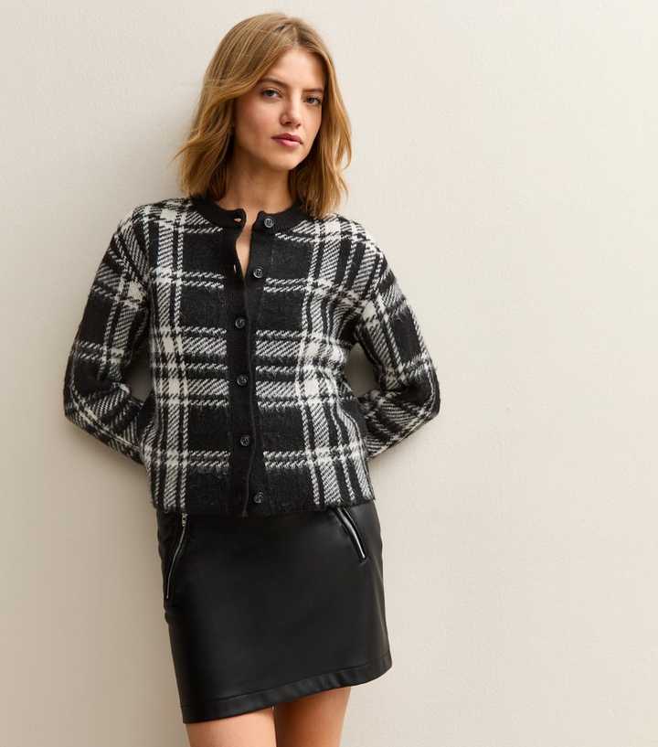 Black Brushed Check Crew Neck Cardigan | New Look