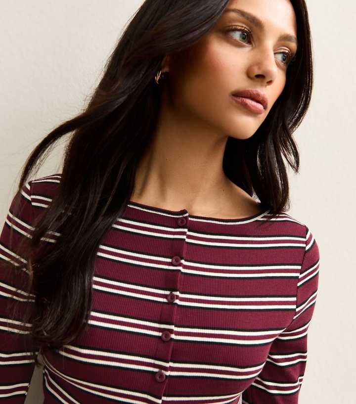 Red Striped Crew Neck Cardigan | New Look