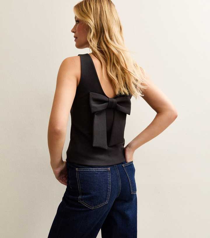 Black Bow Back Square Neck Top | New Look