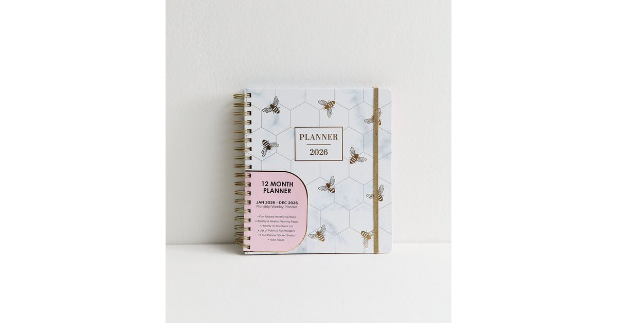 White Bee Print 12-Month Planner | New Look