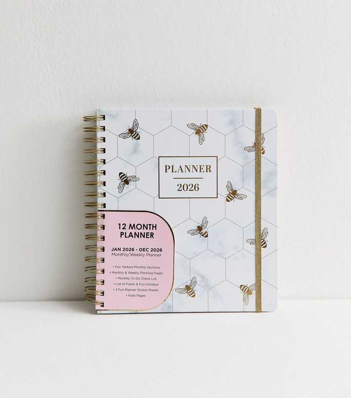 White Bee Print 12-Month Planner | New Look