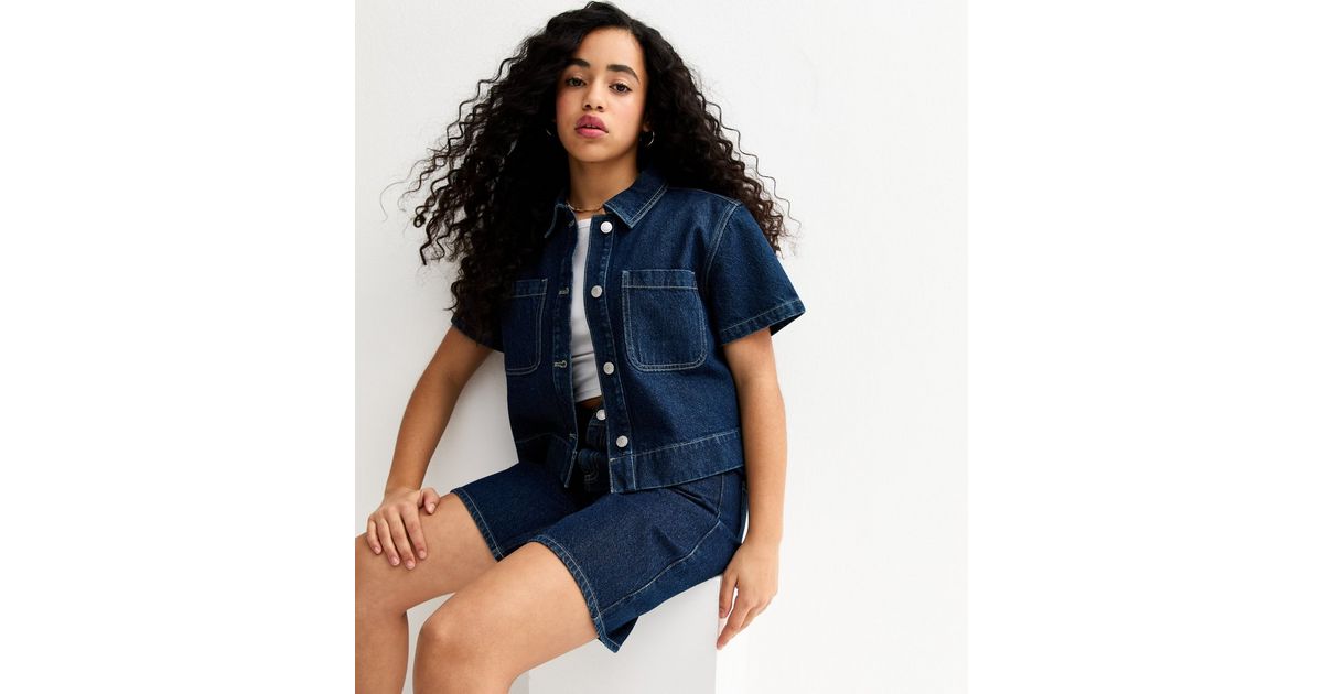 Girls Blue Patch Pocket Denim Shirt | New Look