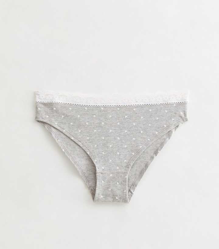 Girls Grey Love Heart Print Lace Top Briefs | New Look