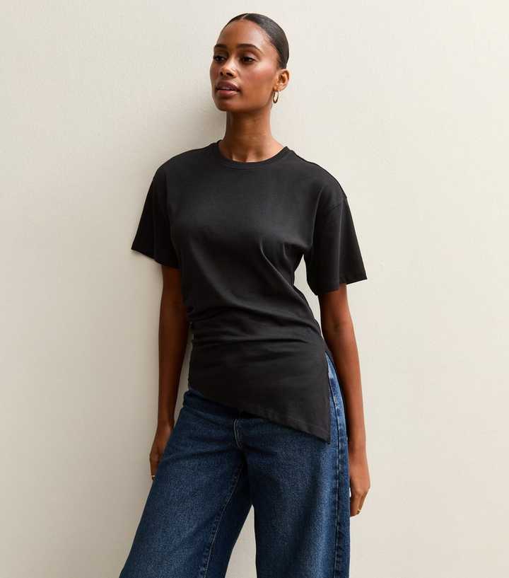 Black Jersey Ruched Side T-Shirt | New Look