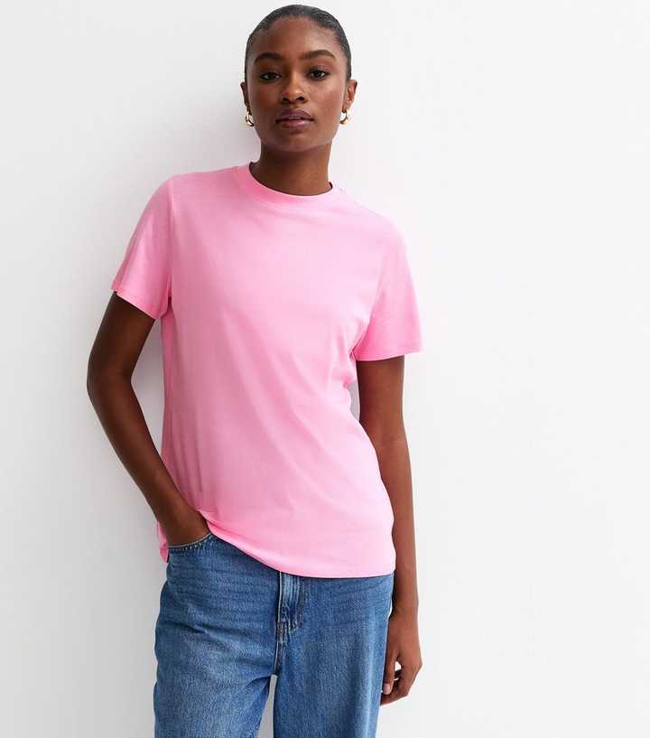 Bright Pink Cotton Crew Neck T-Shirt | New Look