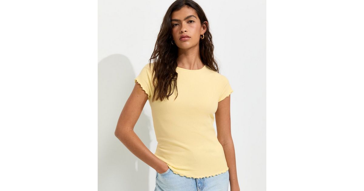 Light Yellow Short Sleeve Frilly Trimmed Top | New Look