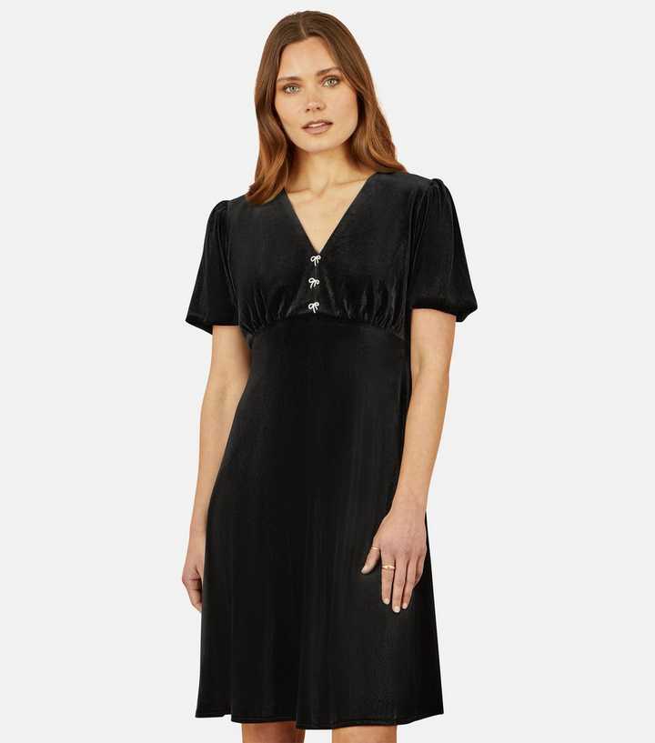 Yumi Black Velvet Diamante Mini Dress | New Look