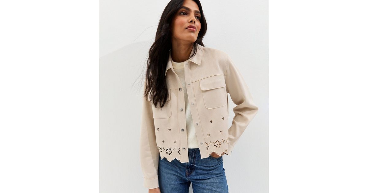 Stone Cutwork Faux Suede Shacket | New Look