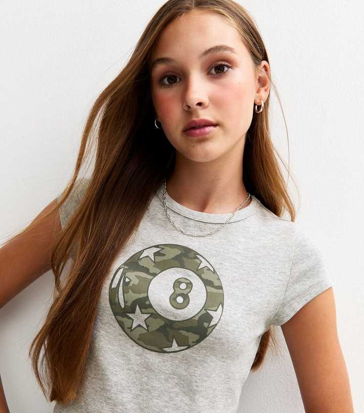 Girls Grey Eight Ball Print T-Shirt | New Look