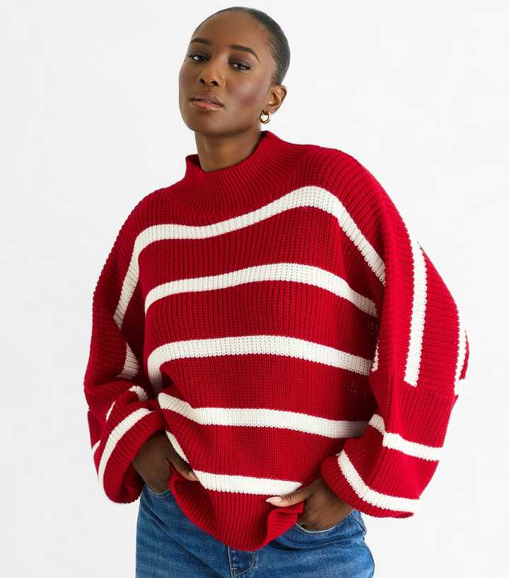 Gini London Red Stripped Chunky Knit Jumper | New Look