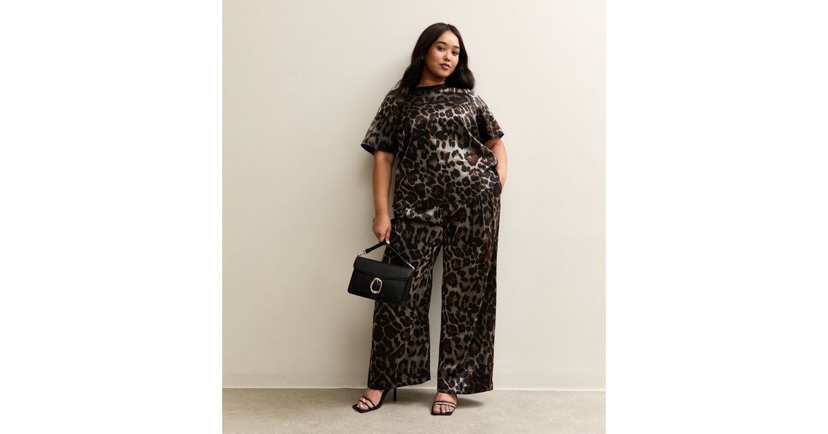 Curves Pewter Animal Print Wide Leg Trousers | New Look