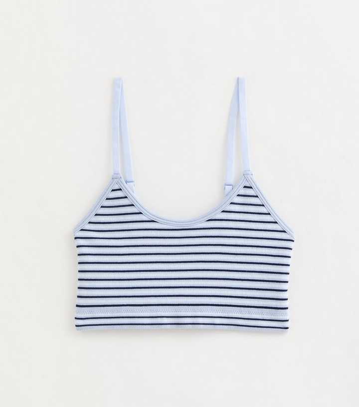 Girls Light Blue Striped Ribbed Seamless Bralette | New Look